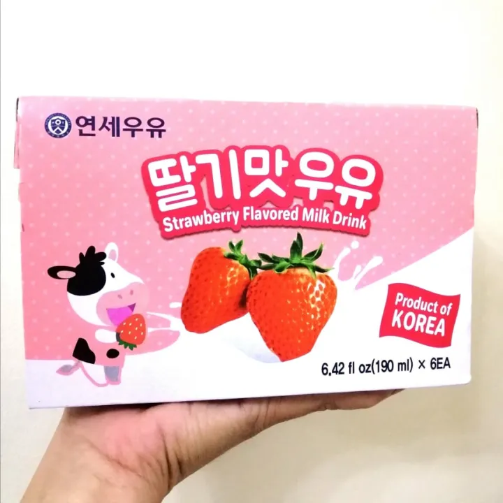 KBox Yonsei University Dairy Korean Strawberry Flavored Milk Drink, 6.42 fl oz (190ml) x 6EA ...