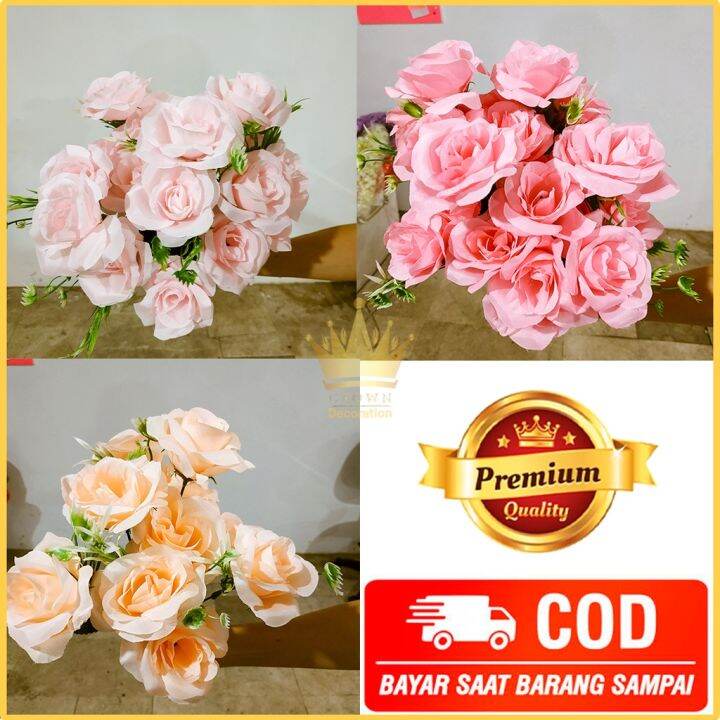 Bunga Mawar Cabang 5 Bahan Kain Dan Plastik /rose jepang/mawar murah ...