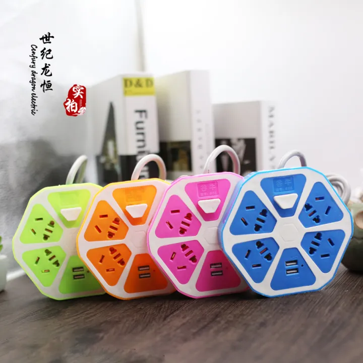 Hexagon Electrical Extension Cord 4 Surge Power Socket with 2 USB Port ...