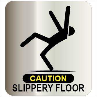 CAUTION, SLIPPERY FLOOR SIGN STICKER (SILVER BRUSHED STICKER) 105X115MM ...