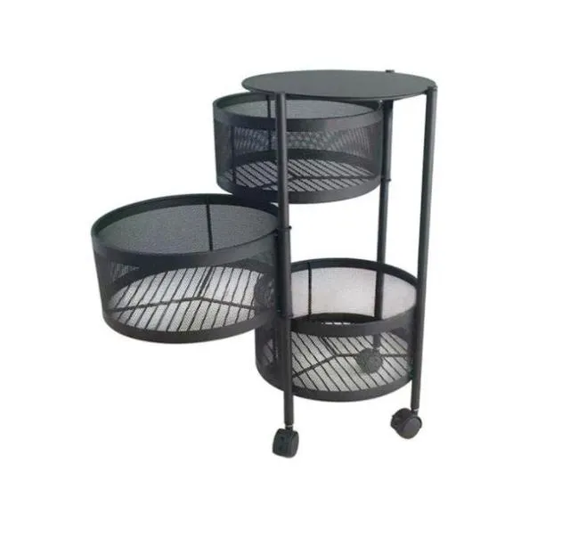 3 Layers Round Movable Rotating Kitchen Fruit And Vegetable Basket Trolley Rack | Lazada PH