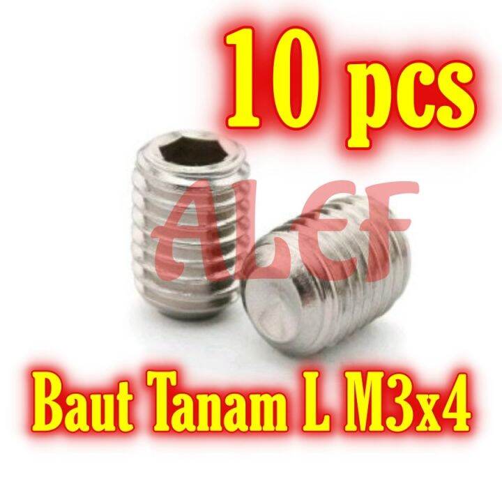 10pcs Baut Tanam L M3x4 Hex socket set screw headless m3 x 4 SUS304 | Lazada Indonesia