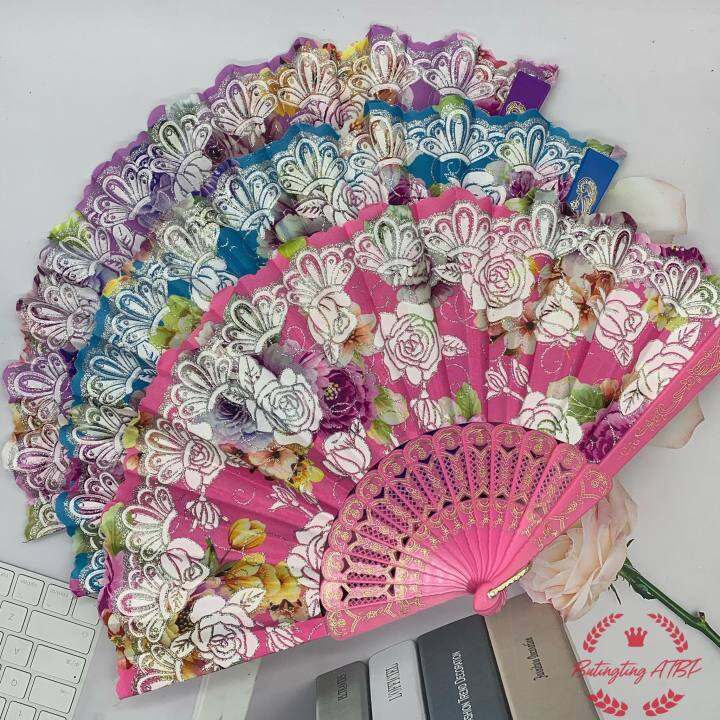 Chinese wind silver glitters pastel side folding fan hand held fan ...
