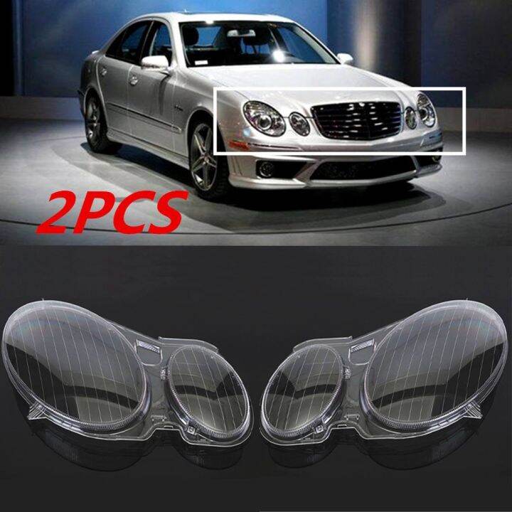 2Pcs ไฟหน้าฝาครอบ W211ไฟหน้ารถเลนส์แก้วสำหรับ Benz W211 E240 E200 E350 E280 E300 2006-2008โคมไฟ ...