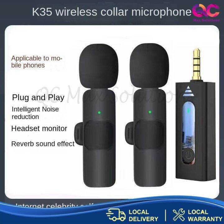 K35 Wireless Clip Microphone Adaptation Speaker 3.5 MM Aux For Intelligent Noise Cancellation ...