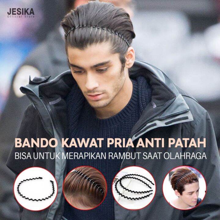 Bando kawat hitam pria wanita kawat motif ombak gelombang zigzag hitam ...