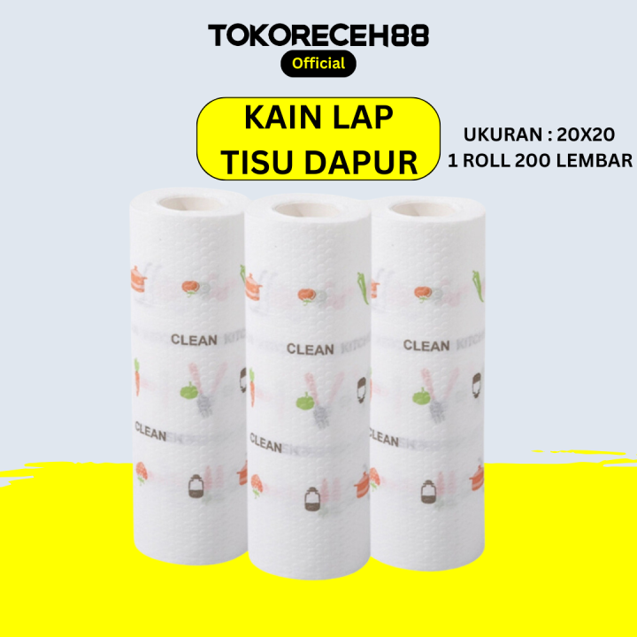 TISU DAPUR ISI 200 LEMBAR 20X20 KAIN LAP TISU ROLL REUSEABLE KAIN LAP ...