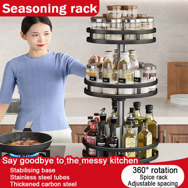 Kitchen shelf organizer spice rack 2/3rd floor 360° rotatable stainless ...