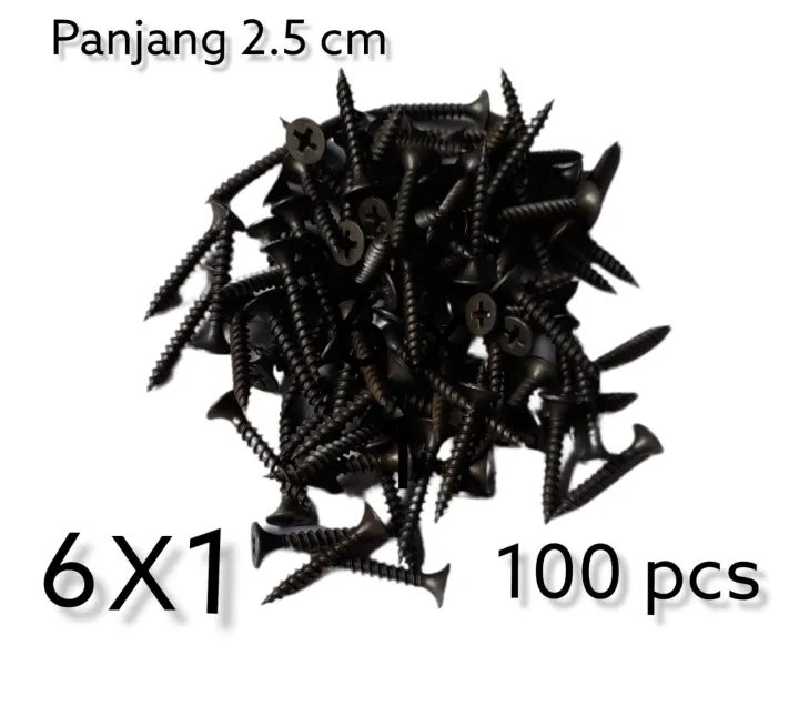 NABIL SHOP 100 PCS SEKRUP GYPSUM 6x1 HITAM TAJAM | Lazada Indonesia