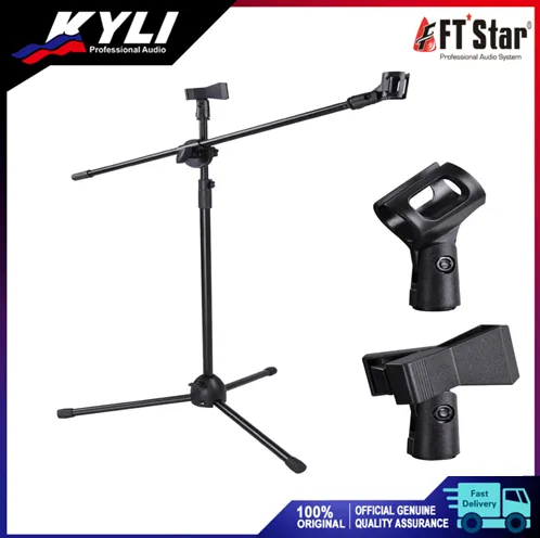 Adjustable Height Microphone Stand Dual Mic Clip 90-Degree Rotating ...