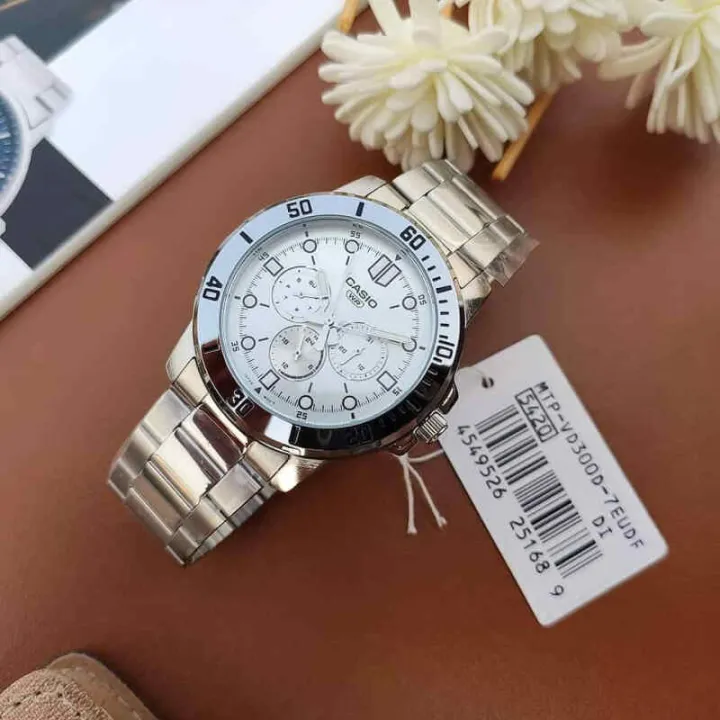นาฬิกา Casio รุ่น MTP-VD300D-7E นาฬิกาผู้ชาย สายแสตนเลสสีเงิน หน้าปัดสีขาว รุ่นใหม่ล่าสุด ...