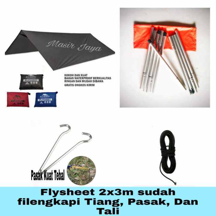 PROMO FLYSHEET 2x3+TIANG FLYSHEET+PASAK+TALI FLYSHEET 2x3 SUDAH DILENGKAPI TIANG PASAK DAN TALI ...