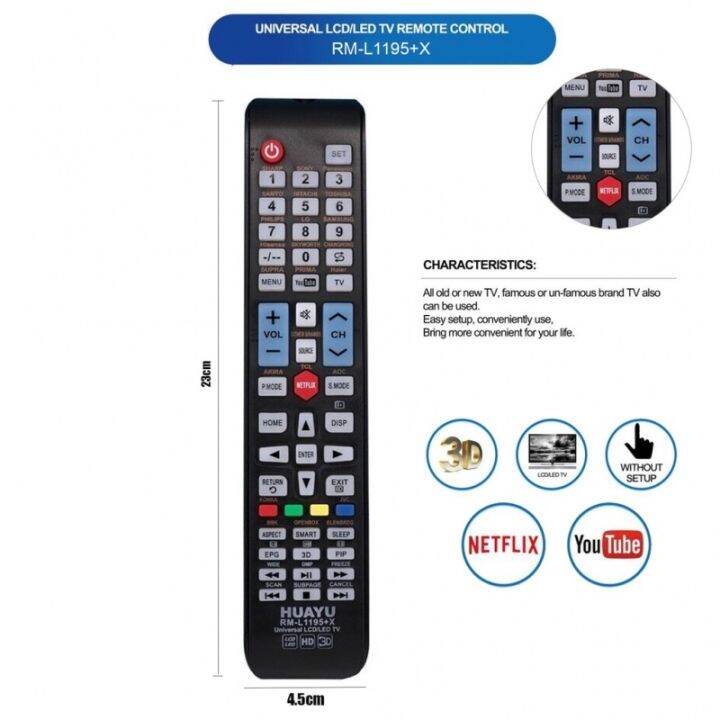 RM-L1195 X Universal LED/LCD Smart TV Remote Control with Home AppsNetflix and Youtube Button ...