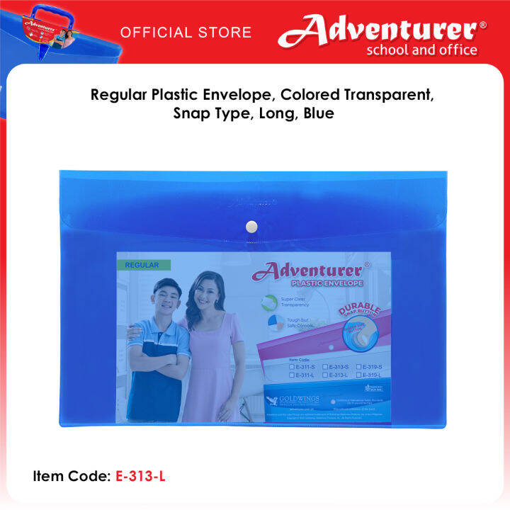 Adventurer Regular Plastic Envelope, Colored Transparent, Snap Type ...