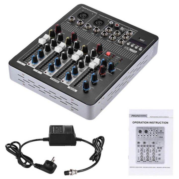 มิกเซอร์ Professional 4-Channel Mic Line Audio Mixer Mixing Console ...