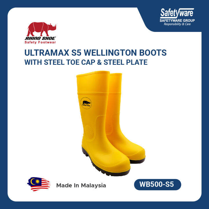 RHINO SHOE WB500-S5 Ultramax Safety Wellington Boots | Premium Quality | Made in Malaysia | Lazada