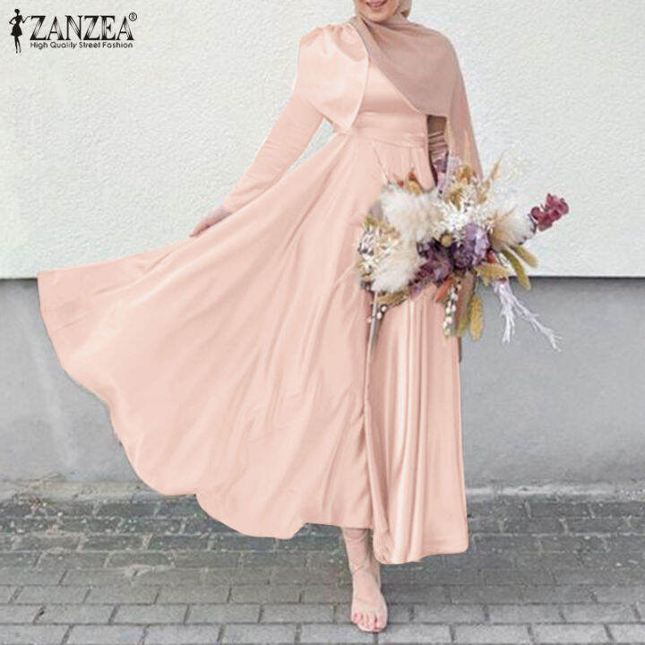 【baju Raya】hijabfab Zanzea Muslimah Womens Fahsion Elegant Dress Satin