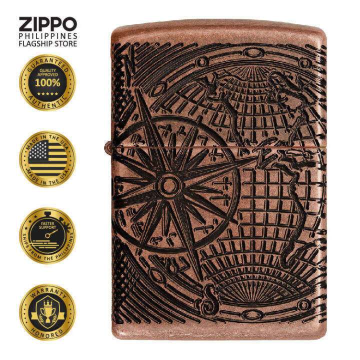 Zippo Windproof Lighter Armor Antique Copper World Map | Lazada PH
