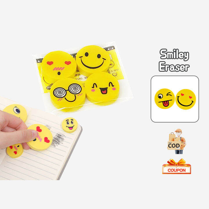 Safe smiley eraser for kids 4pcs/bag cute Emoji eraser | Lazada PH