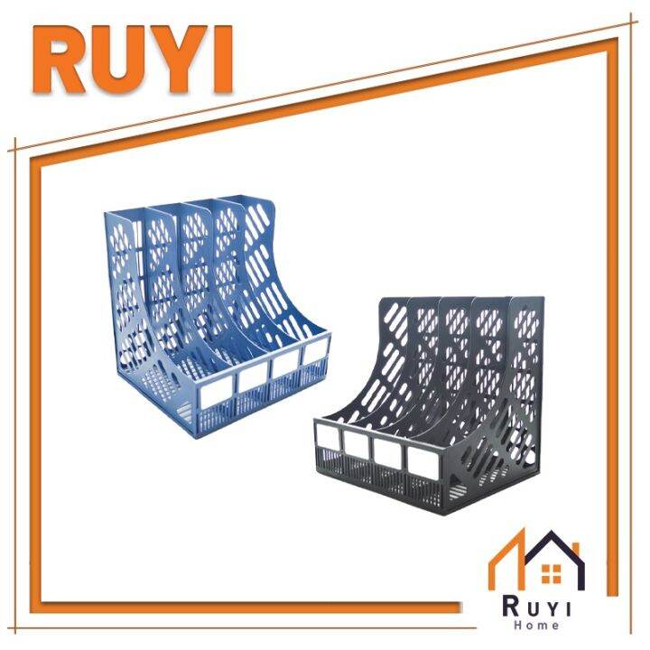 Office Supplies 4 Section File Rack Document Magazine Plastic Storage ...