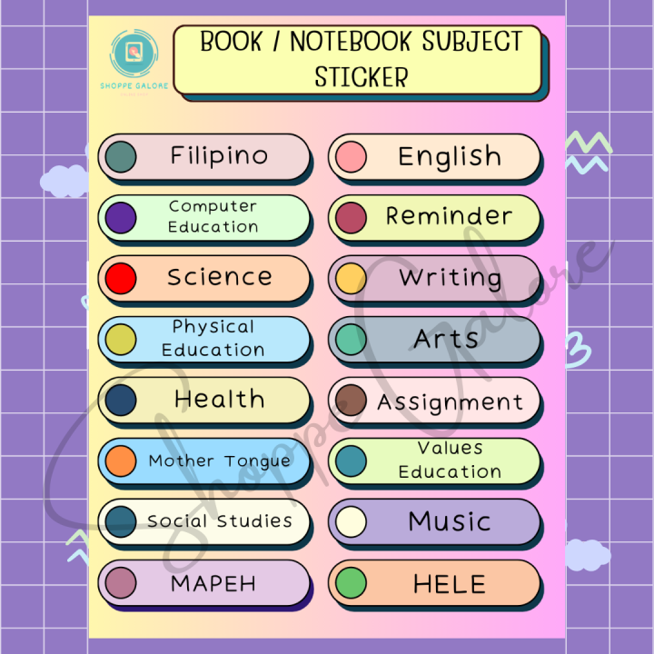 CUSTOMIZED SUBJECT STICKER LABEL NOTEBOOKS BOOKS | Lazada PH