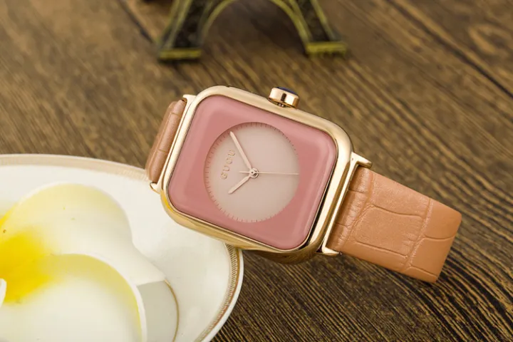 GUOU 8162 Top Brand Simple Fashion Watch Rectangle Dial Genuine Leather ...