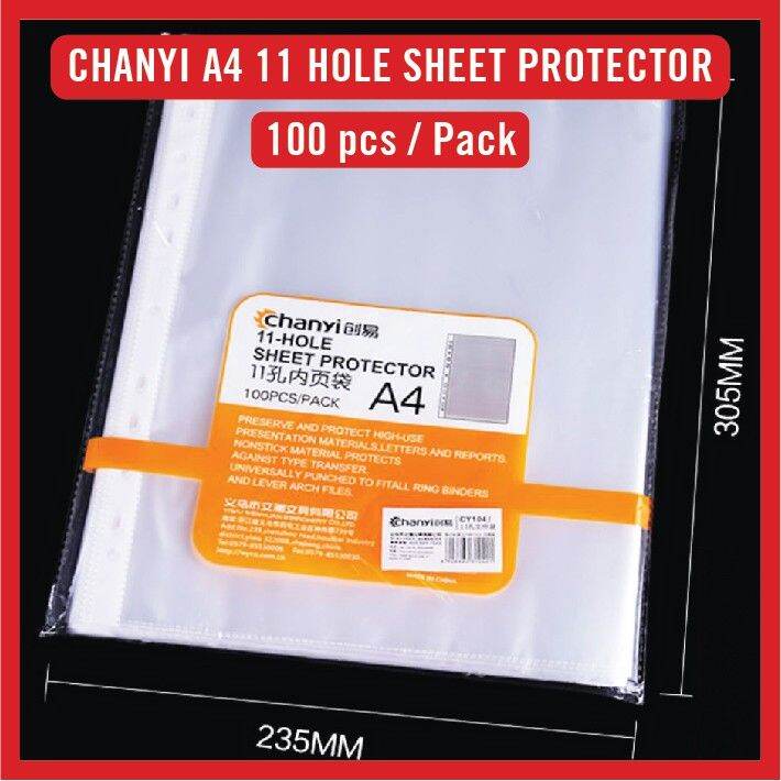 A4 11 Hole Pocket Clear Sheet Protectors 100pcs/Pack (0.08mm Thickness) | Lazada
