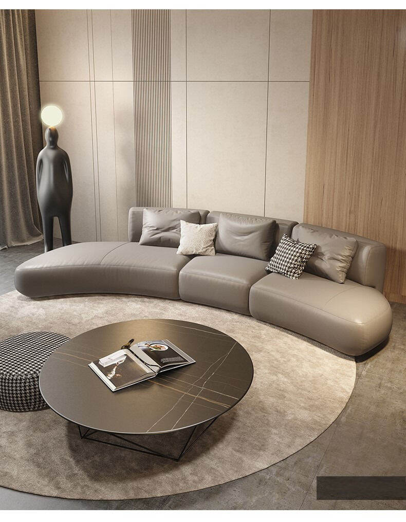 TATA HOME Nordic Leather Sofa โซฟาตัวยู Curved โซฟาสีครีม Minimalist ...