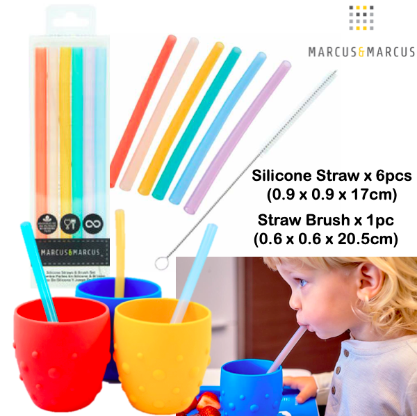 Marcus & Marcus REUSABLE FOOD GRADE SILICONE STRAW & BRUSH SET (6 ...