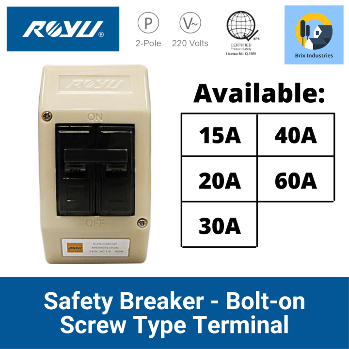 Royu Safety Breaker Bolt-On Screw Type Terminal 2 Pole 15A 20A 30A 40A ...