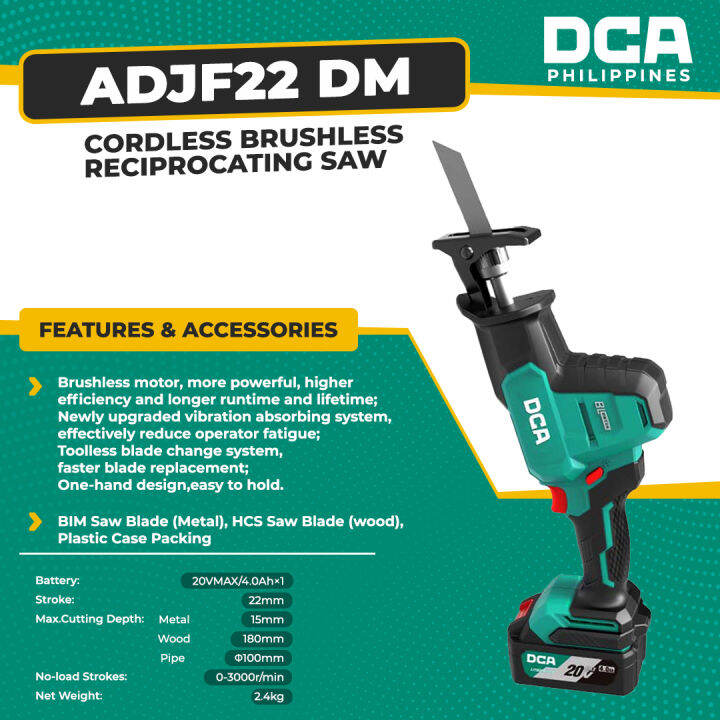 DCA CORDLESS BRUSHLESS RECIPROCATING SAW 20V WITH 1 BATTERY 4.0AH & 1 ...