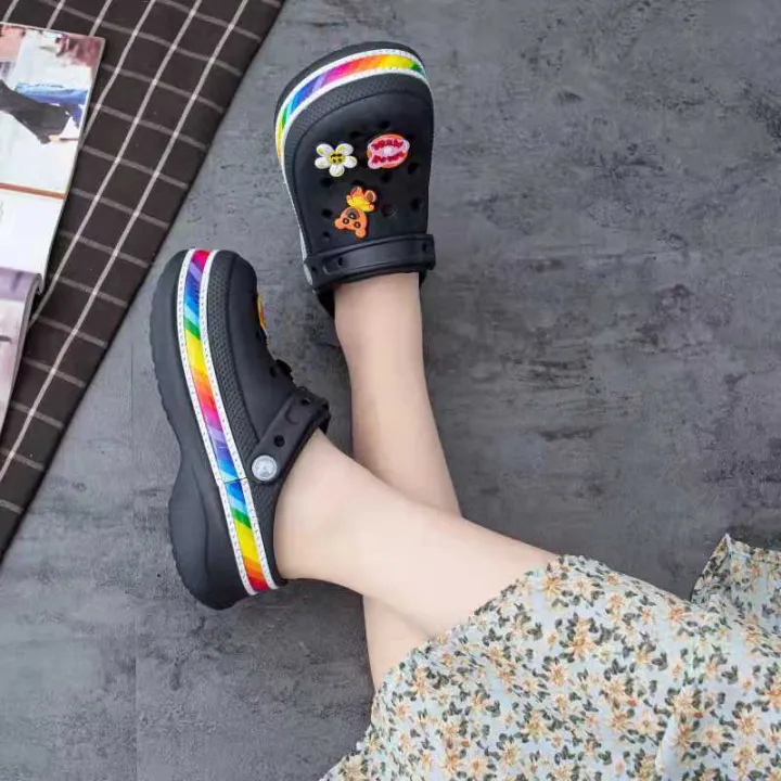 New Crocs Rainbow Thick Rainbow High Womens Sandals | Lazada PH