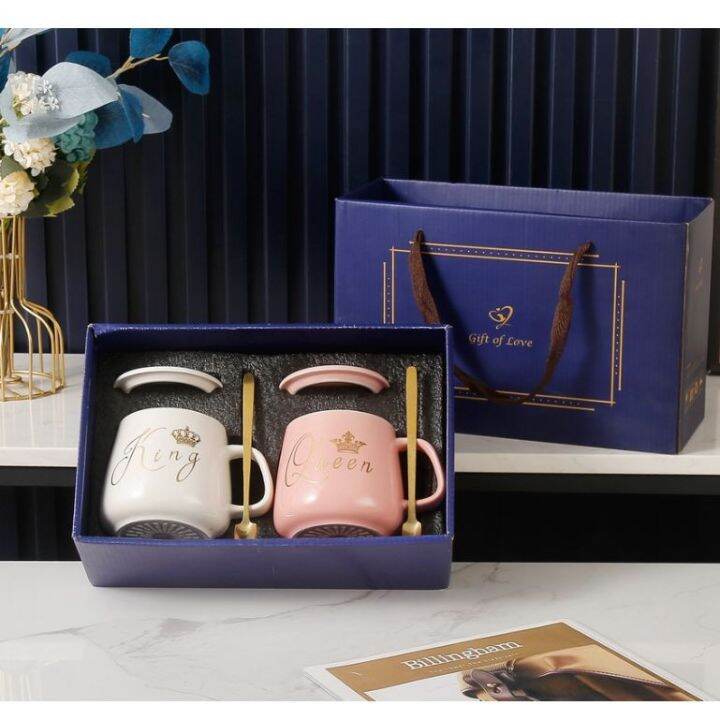 【EONMIR】Crown Couple Mug wit Lid & Spoon Gift Box Set / King Queen ...