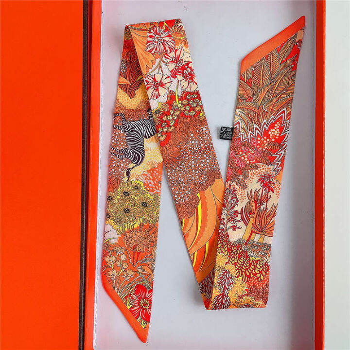 1ชิ้น Twilly ผ้าพันคอสำหรับกระเป๋าดอกไม้ป่าผ้าพันคอผู้หญิงตกแต่งผูก ...