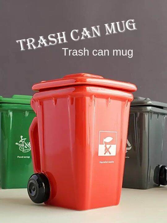 【Fan's tone】 Creative Ceramic Trash Can Shape Mug Coffee & Tea Cup ...