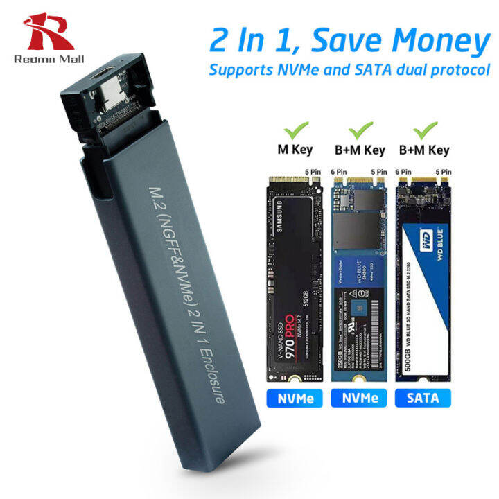 SSD M.2 NVME/SATA Case Dual Protocol NGFF SATA Protocol Type-c Mobile Hard Disk Box For M.2 Sata ...
