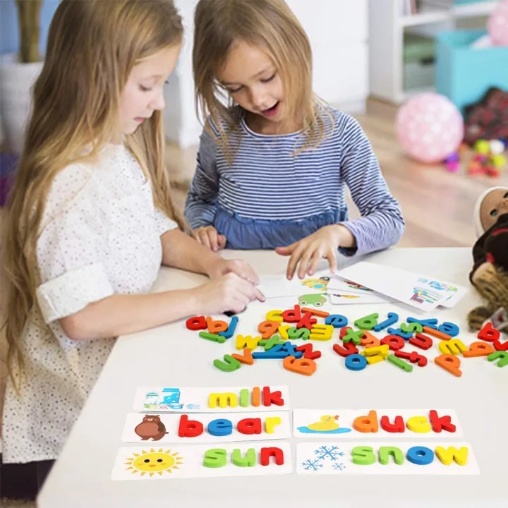 Wooden Word Spelling Games English 26 Alphabet Recognition Toddler ...