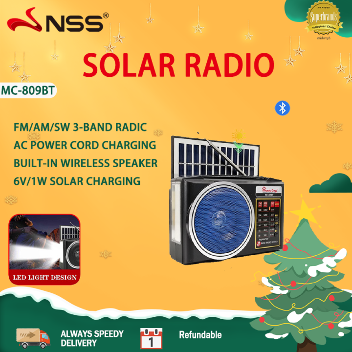 NSS Solar Bluetooth Speaker FM/AM/SW 3 Band Radio With Emergncy Light ...