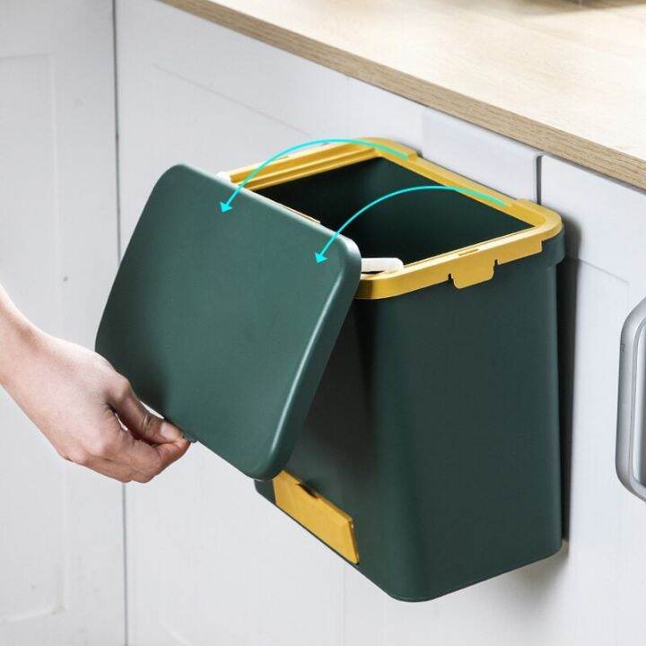 Wall Mount Door Hang Dustbin with Lid Cover Rubbish Trash Can Tong ...