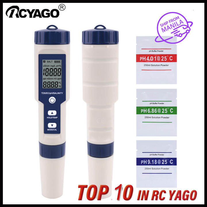 RCYAGO Digital 5 in 1 Water Quality Meter PH Meter TDS Salinity Tester ...