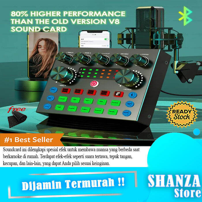 BISA COD - TaffSTUDIO V8S SoundCard Bluetooth Live Mixer Audio Usb External HP PC Mac Live ...