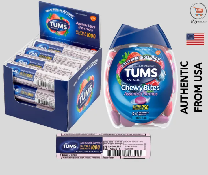 TUMS Chewable Antacid Tablets Ultra Strength 1000 for Heartburn Relief ...