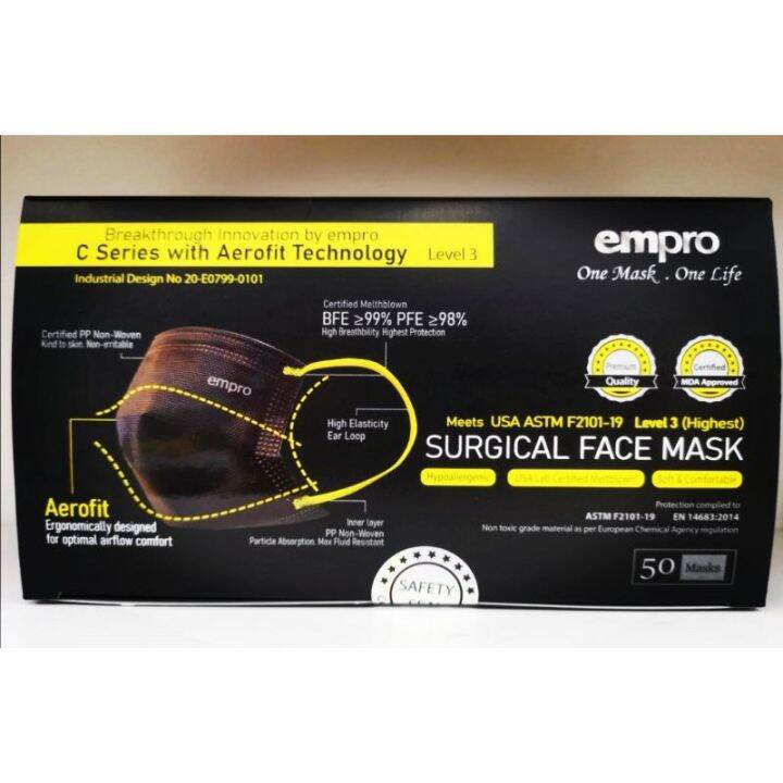 EMPRO Aerofit Surgical Face Mask Black Color 50's | Lazada