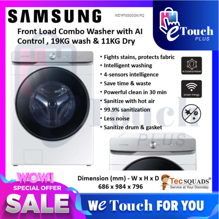 SAMSUNG Front Load INVERTER Washer & Dryer 17KG WASH & 10KG DRY [ WD17T6300GP/SP ] / 19KG WASH ...