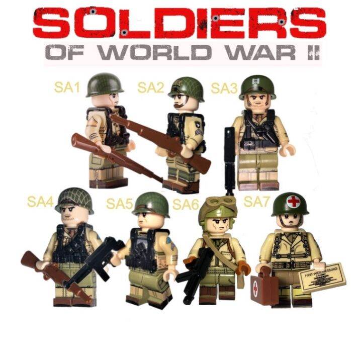 U.S. Soldiers WW2 Army Military SWAT Lego Compatible Minifigures with 4 ...