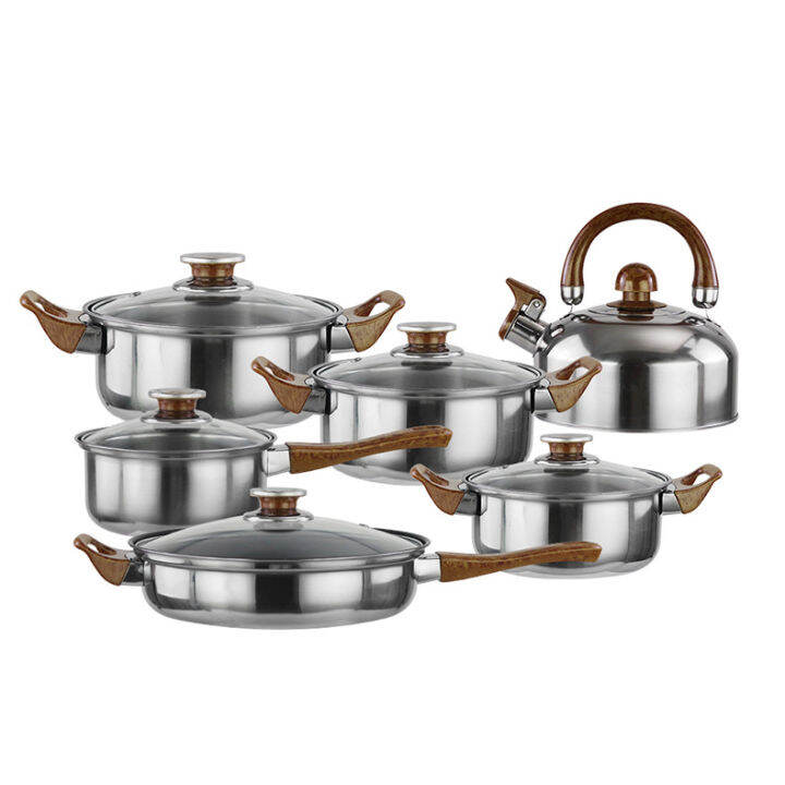 VIENI JOLI 6pcs Wooden Stainless Steel Cookware Set With Lid / Set ...
