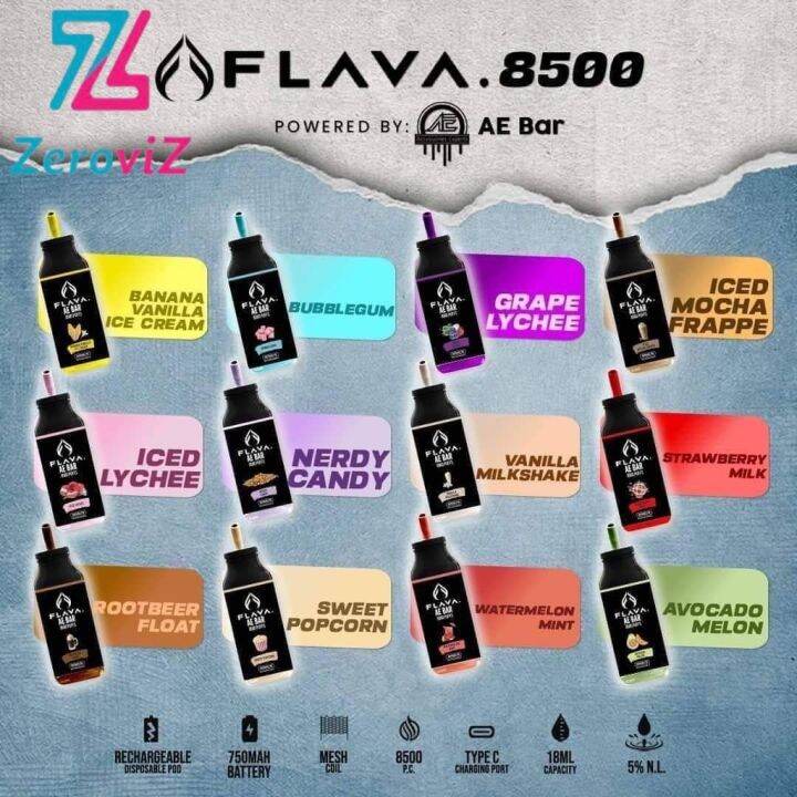 FLAVA x AEBAR 5 Disposable 8500 Puffs 18ML 750mAh Rechargeable Original ...