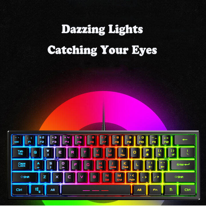 FIREWOLF Wired machanical feeling floating keyboard 61-key with gaming ...