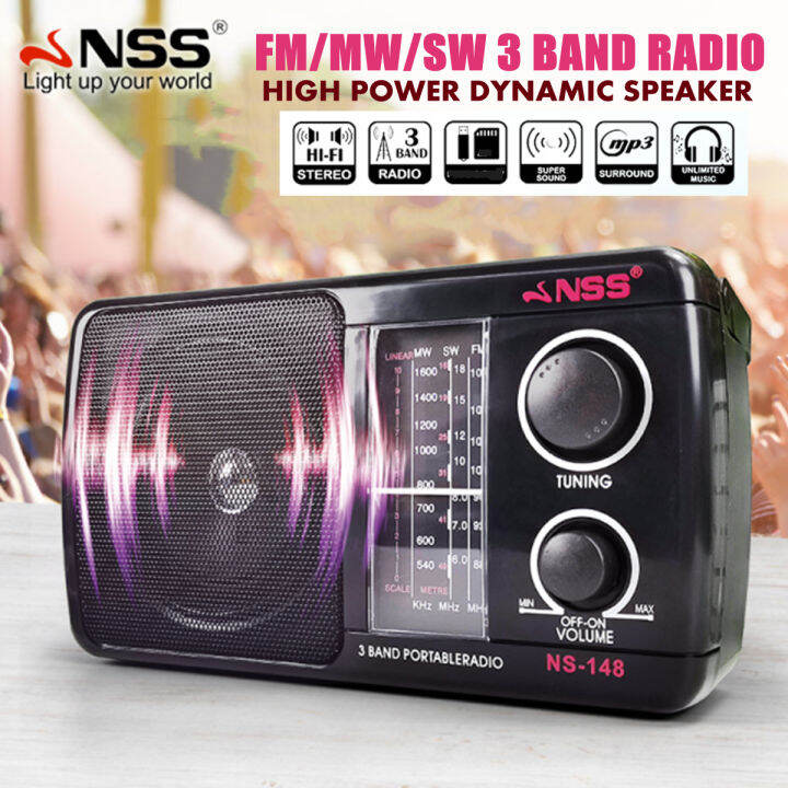 NSS - FM/MW/SW 3 Band Radio AC/DC Mini Radio With Handle Bar Telescopic ...