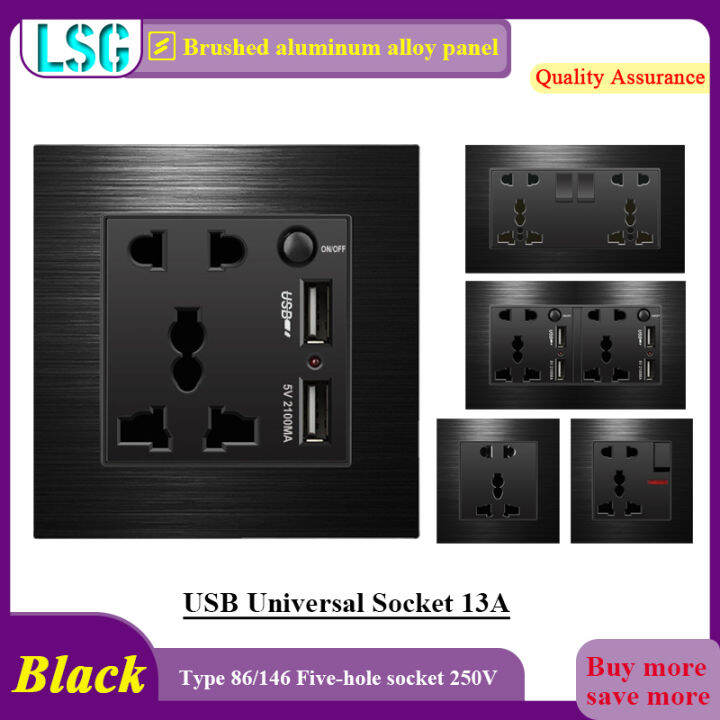 LSG Electrical Outlet 13amp Wall Universal Socket With Switch Black ...